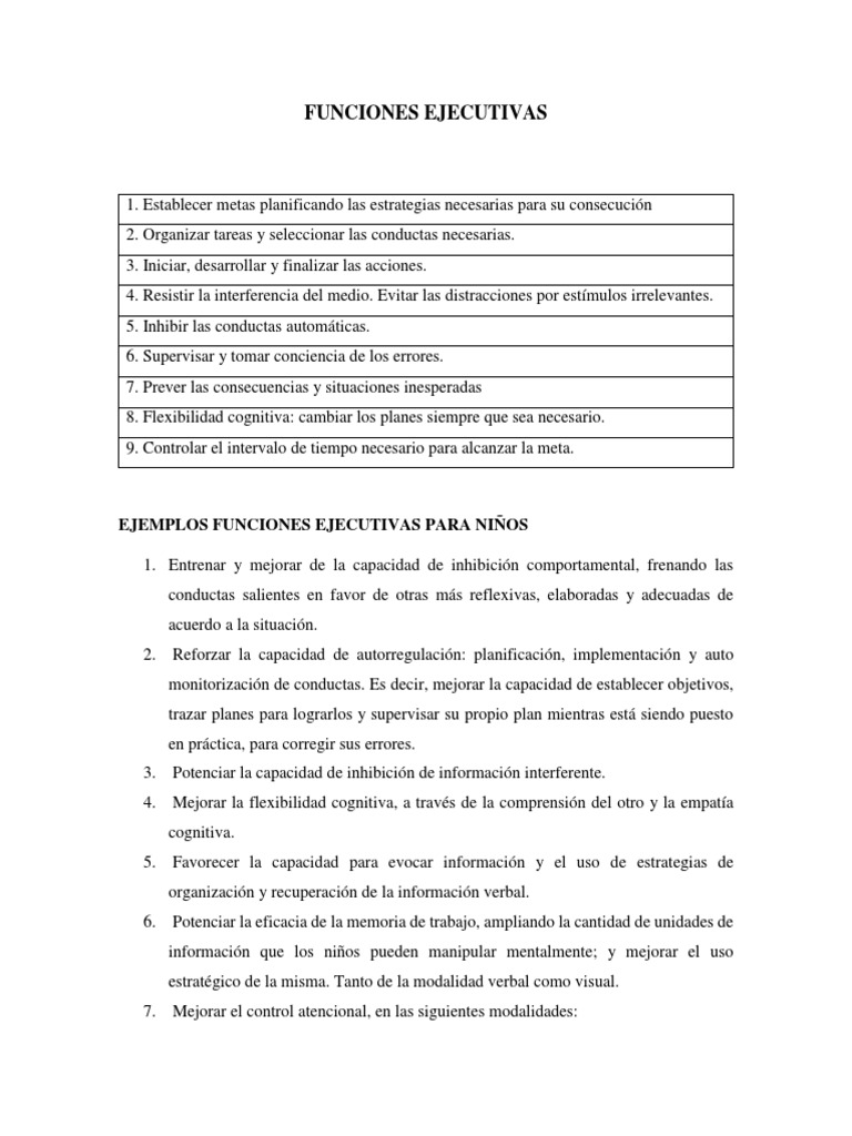 Funciones Ejecutivas | PDF | Planificación | Funciones ejecutivas