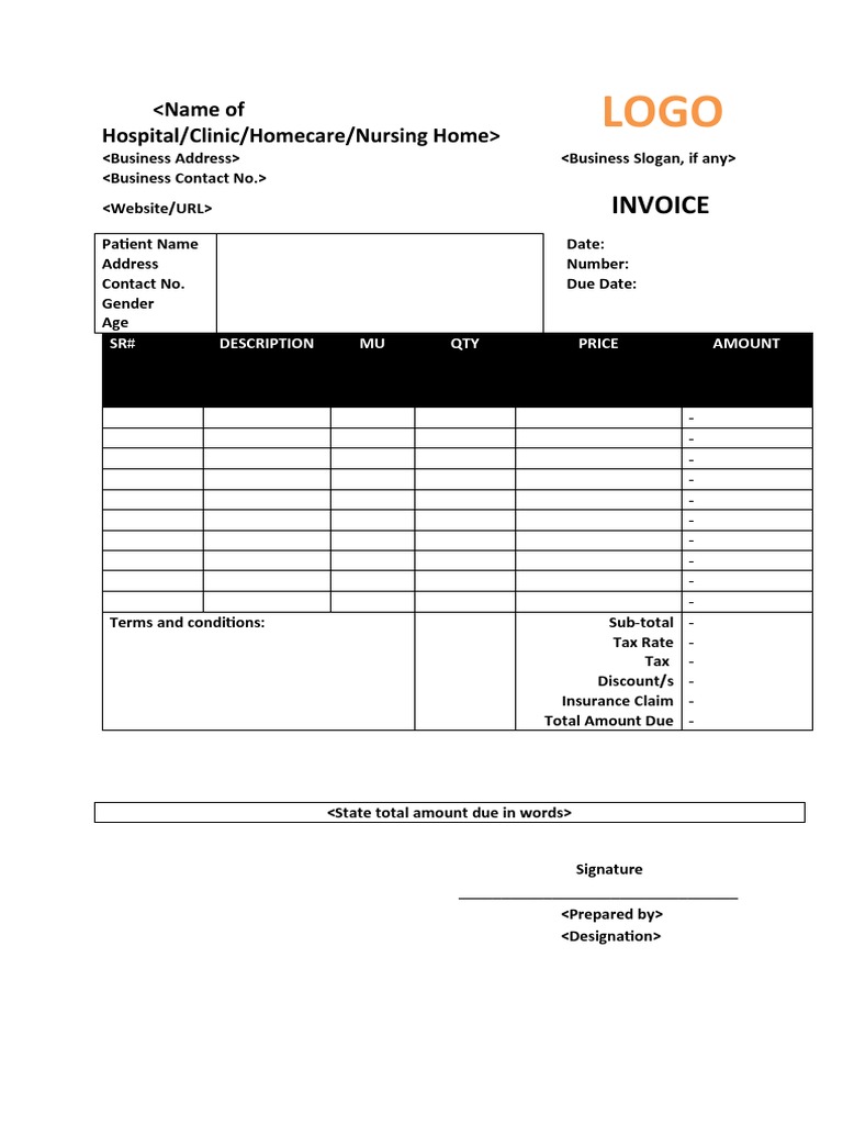 Hospital Invoice Template Sample | PDF
