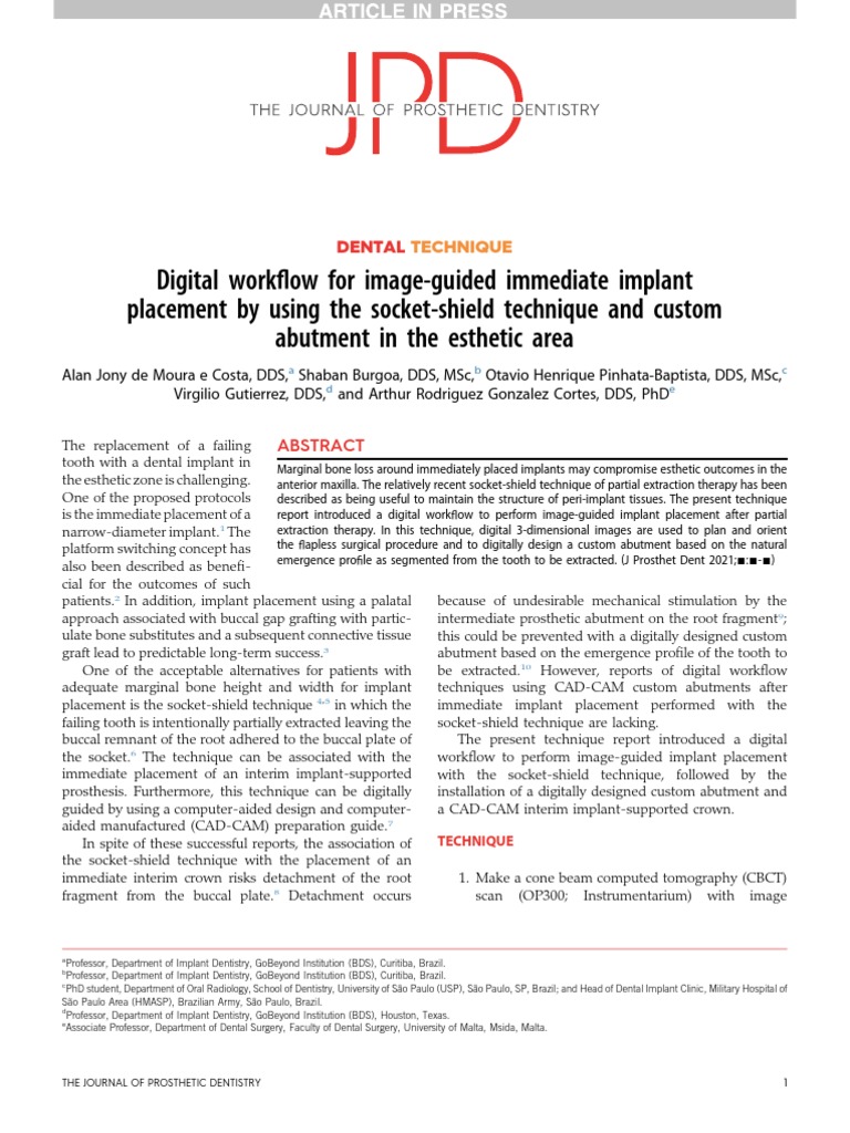 Digital Work Ow For Image-Guided Immediate Implant Placement by Using ...