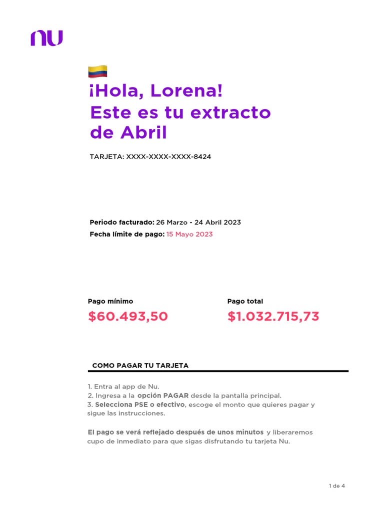 ¡Hola, Lorena! Este Es Tu Extracto de Abril: Tarjeta: Xxxx-Xxxx-Xxxx-8424 | PDF