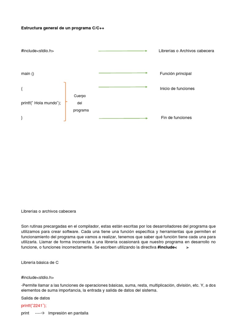 Estructura General de Un Programa C | PDF | C ++ | C (lenguaje de ...
