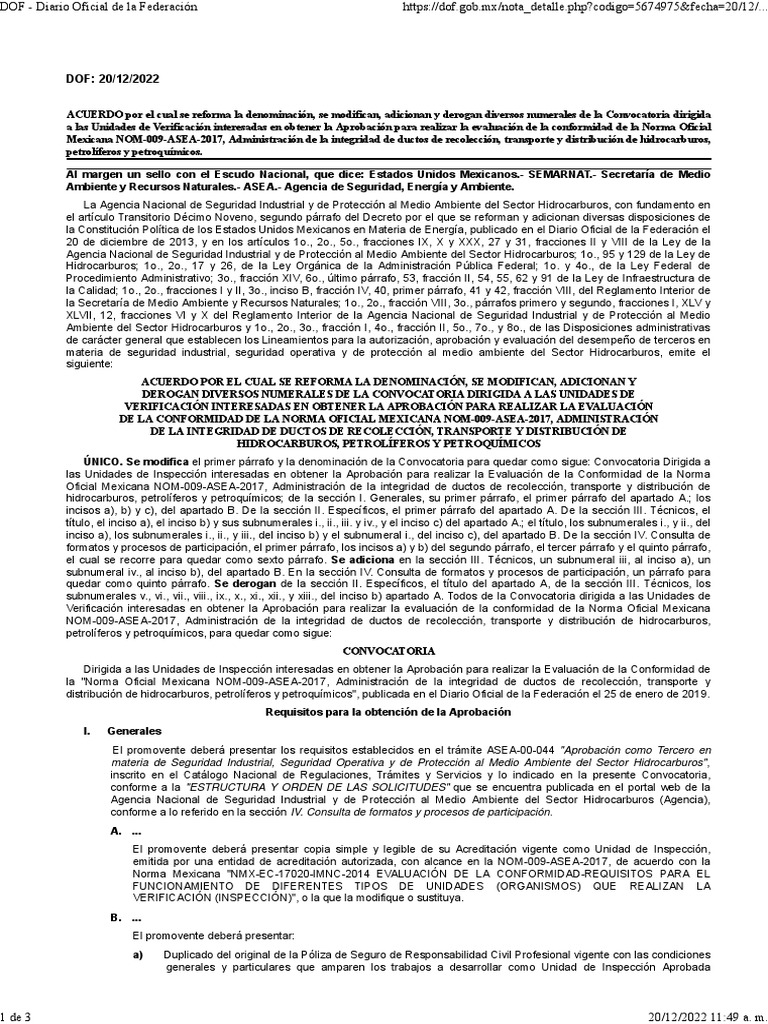 DOF - Acuerdo Convovatoria NOM-009-ASEA-2017 | PDF | Petróleo | México DOF - Acuerdo Convovatoria NOM-009-ASEA-2017 | PDF | Petróleo | México