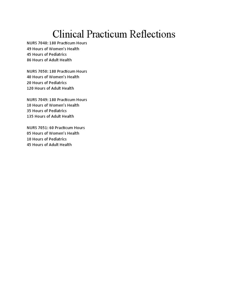 Clinical Practicum Reflections | PDF