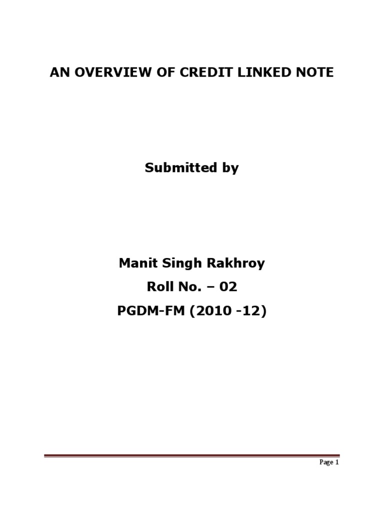 Structured Product - Credit Linked Note | PDF | Credit Default Swap ...