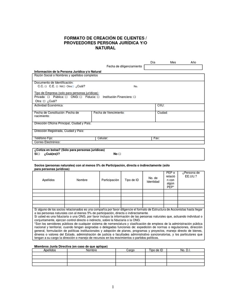 Formato de Vinculación Persona Jurídica Allmark | PDF | Organización no ...