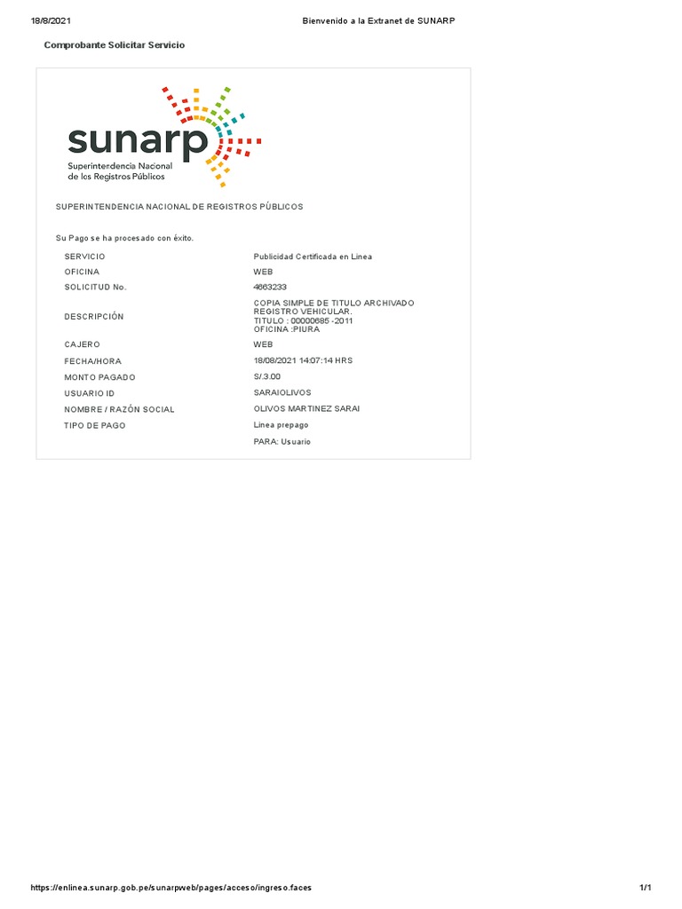 Bienvenido a la Extranet de SUNARP | PDF