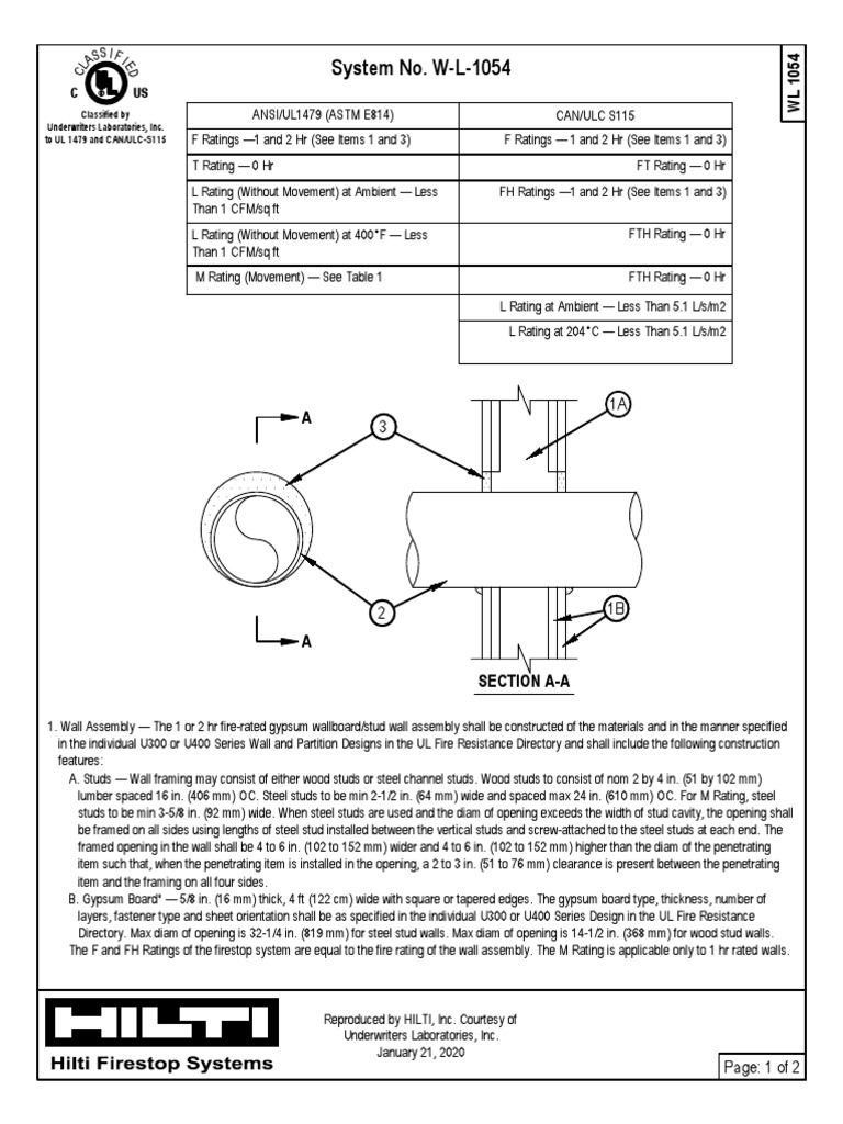 W-L-1054 Pipe Through Gyp Board Assembly | PDF | Pipe (Fluid Conveyance ...