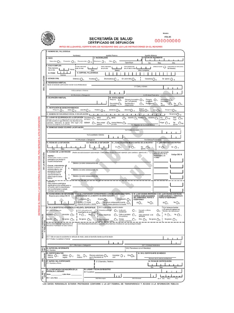 CERTIFICADO DE DEFUNCION | PDF