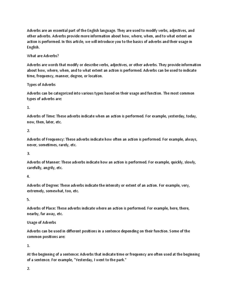 Introduction to English Adverbs | PDF | Adverb | Verb