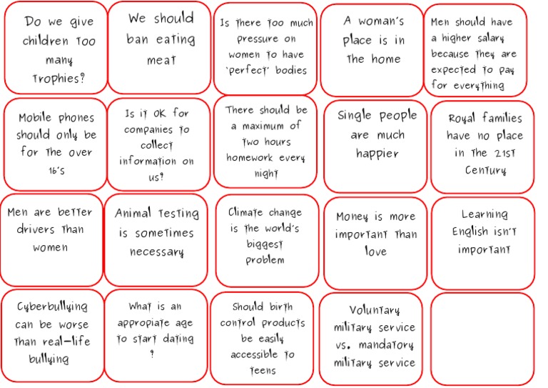 Controversial Debate Level B1 Speaking Cards | PDF