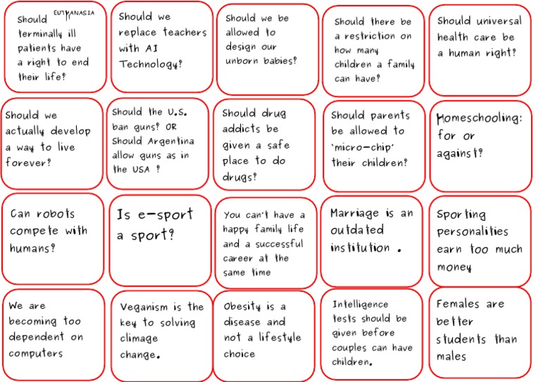 Controversial Debate Level B1 Speaking Cards 2 | PDF