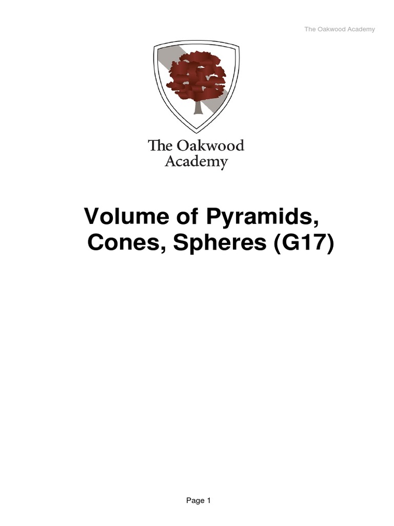 Volume of Pyramids, Cones, Spheres (G17) : The Oakwood Academy | PDF ...