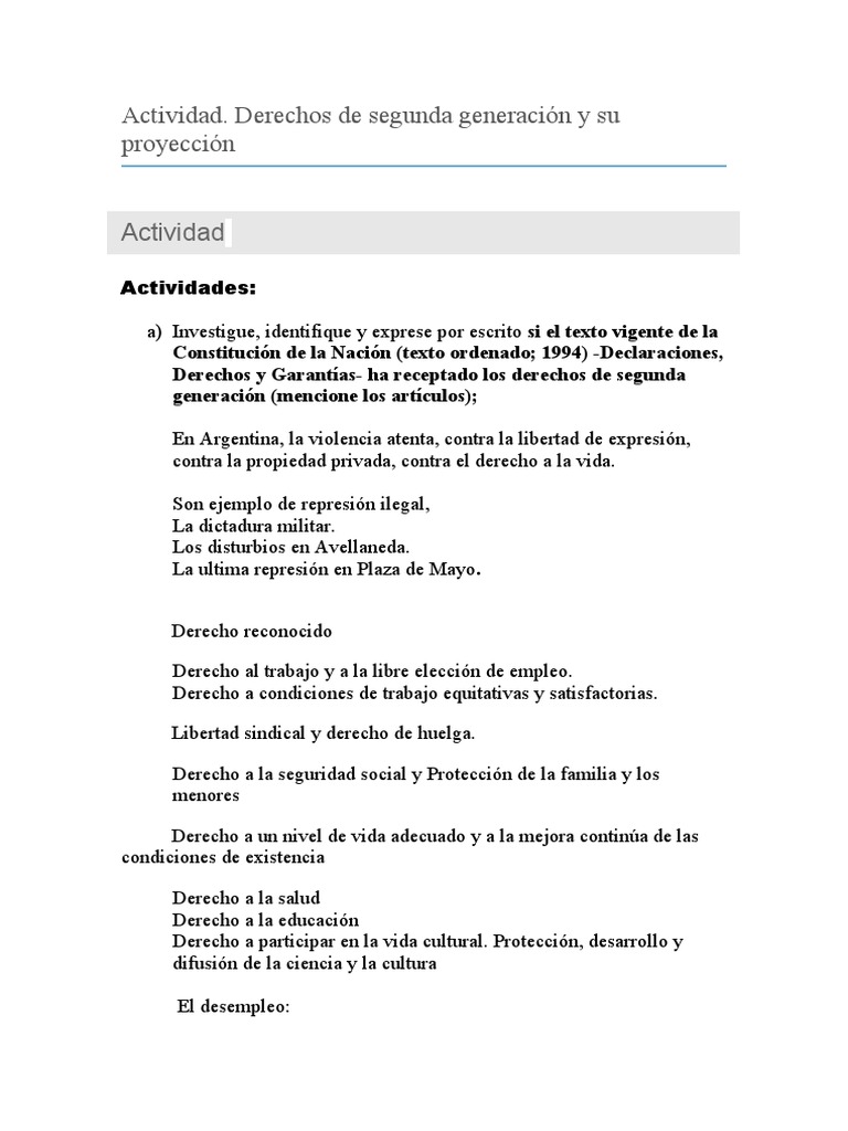 Derechos Segunda Generacion en Argentina | PDF
