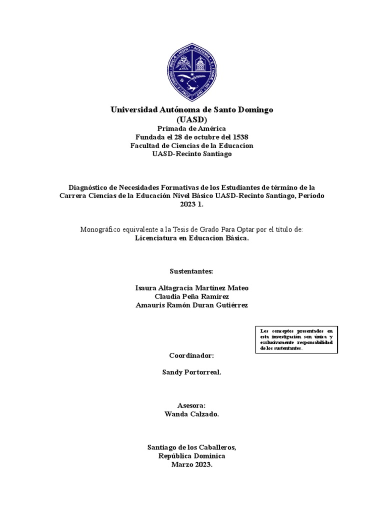 Universidad Autónoma de Santo Domingo (UASD) : Monográfico Equivalente ...
