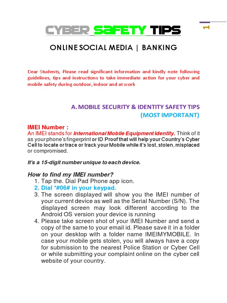 Cyber Safety Guide for Students | PDF | Mobile Phones | Personal ...