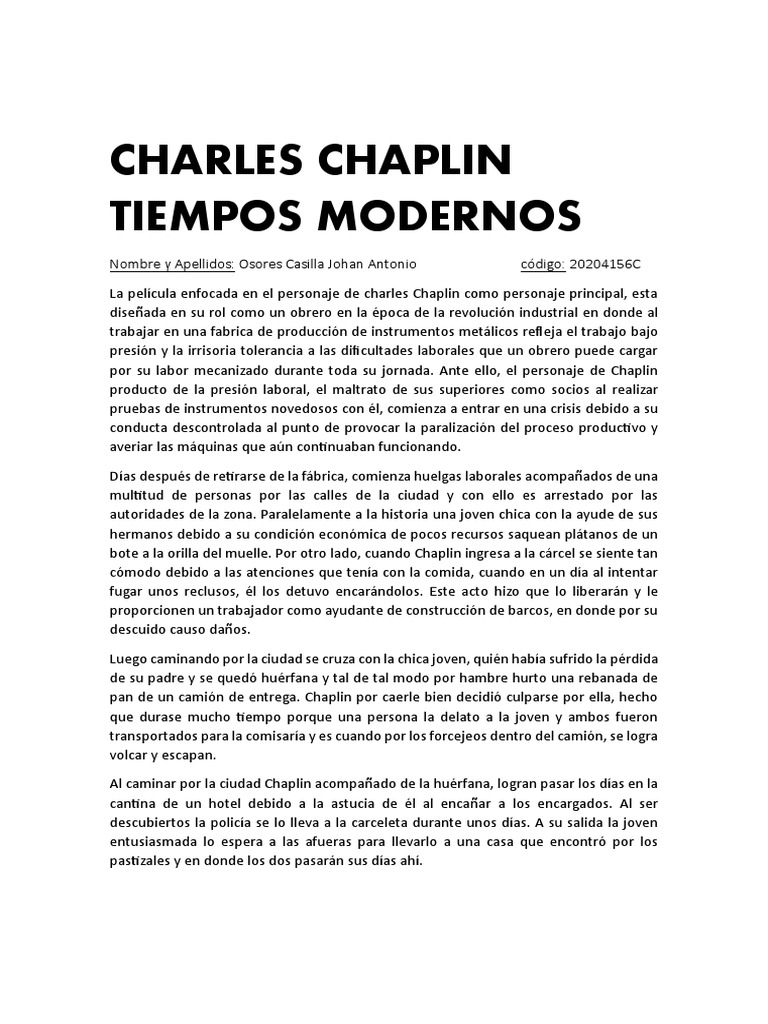 Charles Chaplin Tiempos Modernos | Descargar gratis PDF | Charlie Chaplin