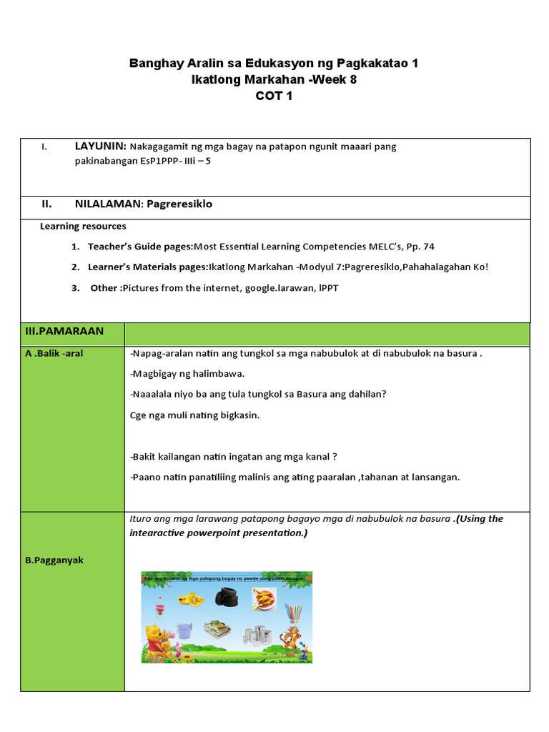 ESP COT 1 LESSON PLAN Final | PDF