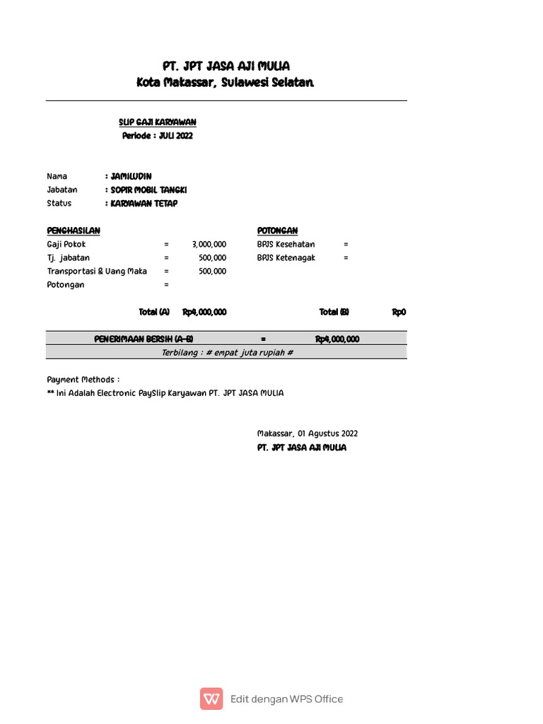 Slip Gaji Sopir Juli 2022 | PDF | Pengelolaan Keuangan & Uang