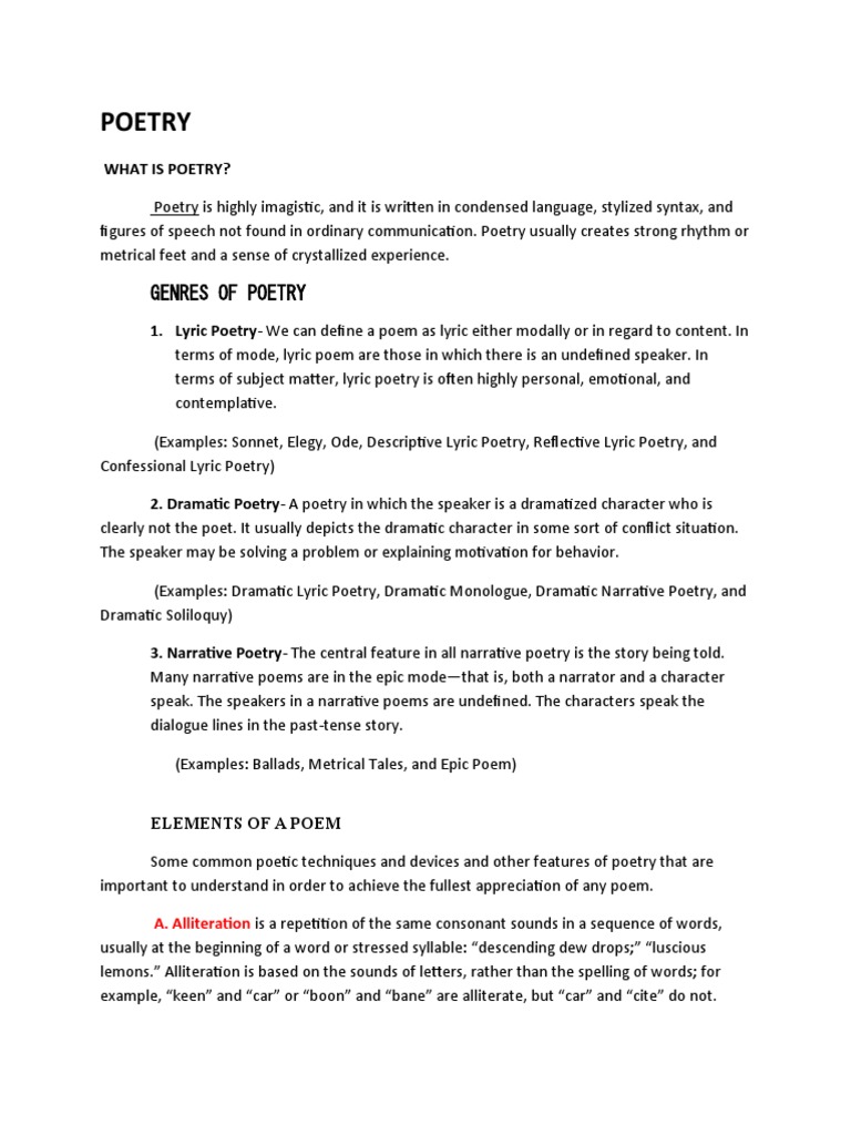 Genres of Poetry | PDF | Poetry | Linguistics