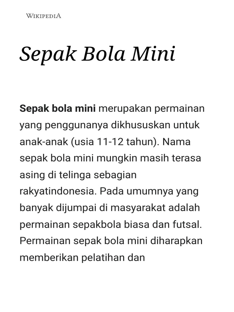 Sepak Bola Mini - Wikipedia Bahasa Indonesia, Ensiklopedia Bebas | PDF