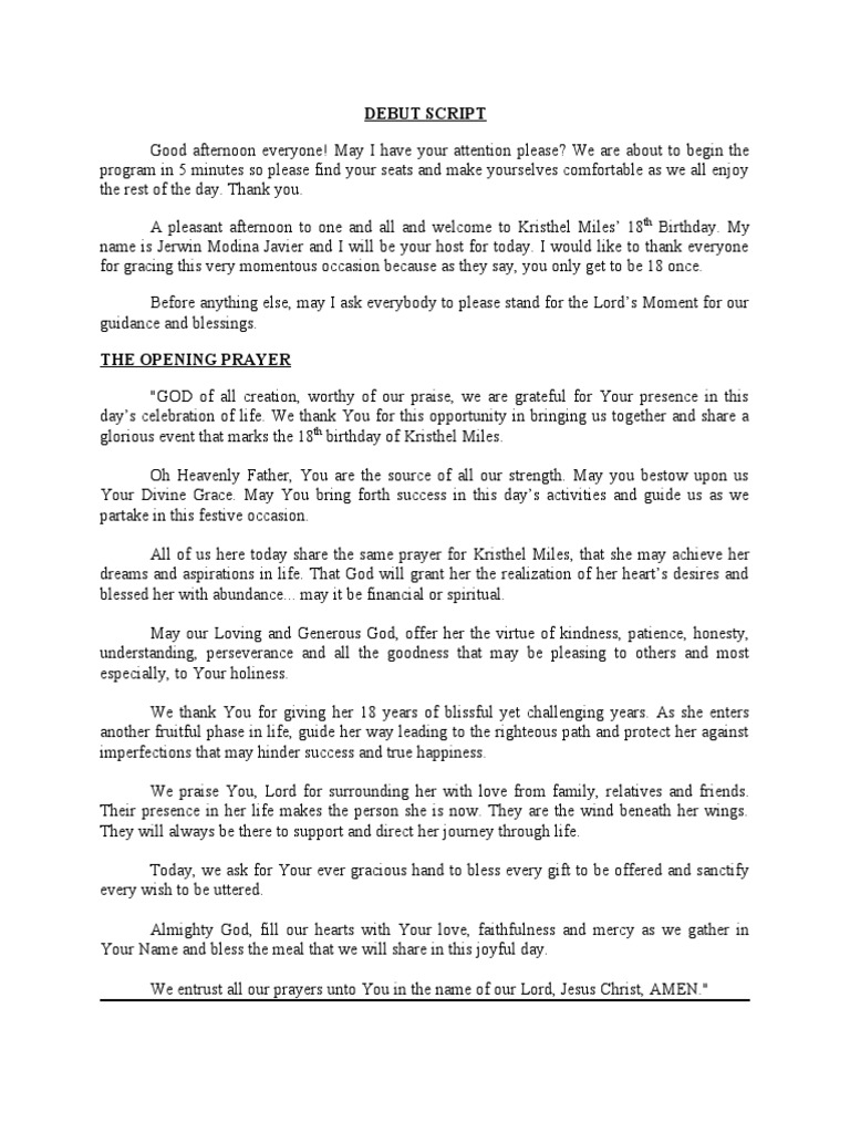 Debut Script | PDF | Prayer | Love