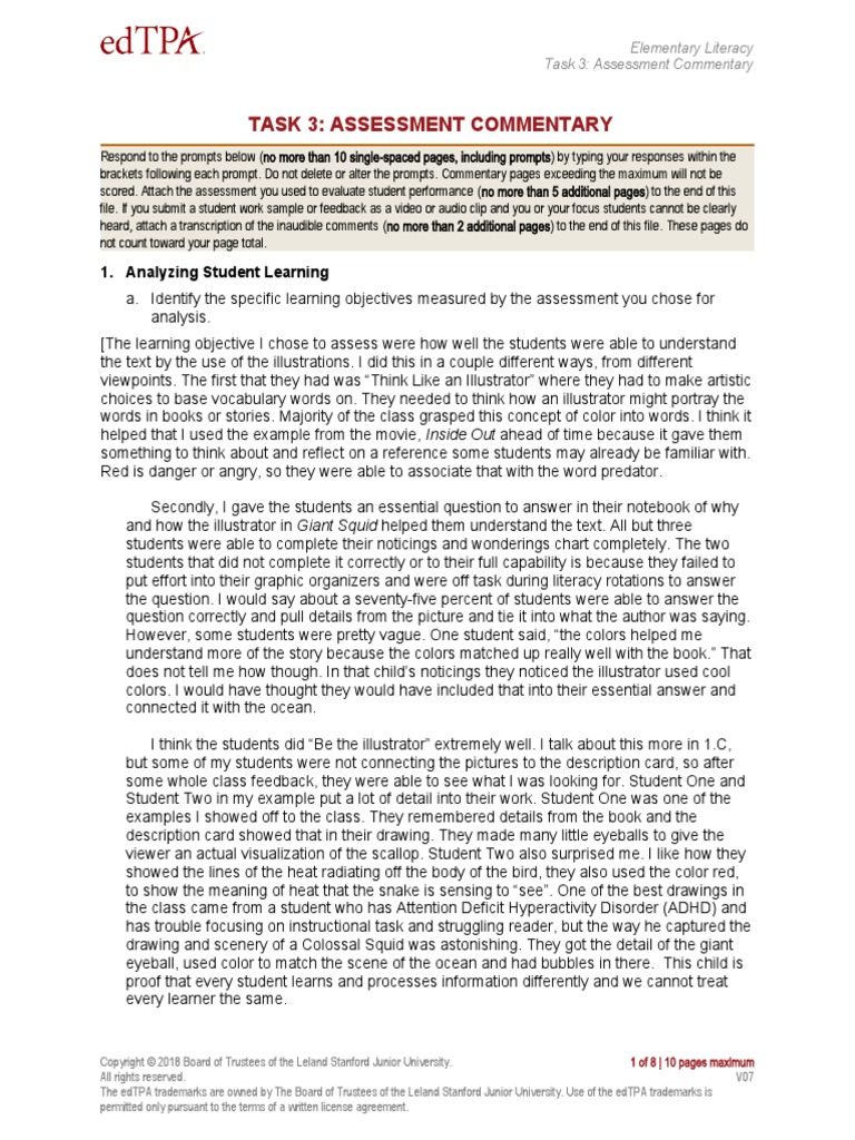 Edtpa Ell Assessment Commentary | PDF | Reading Comprehension | Teachers