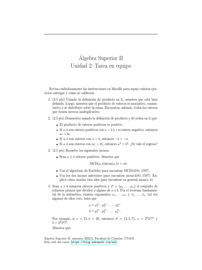 Tareas de Álgebra Superior II UNAM | PDF | Entero | Número natural