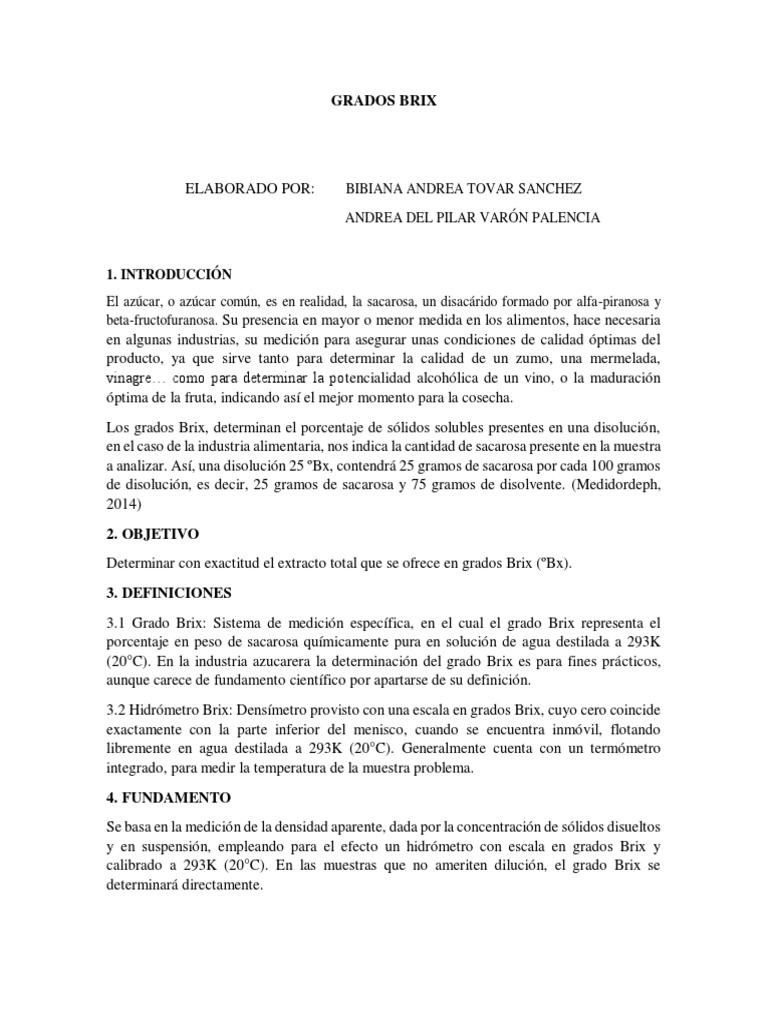Medición de Grados Brix en Alimentos | PDF | Temperatura | Sacarosa