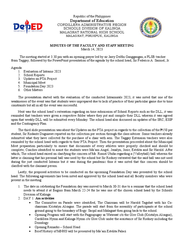 Faculty Meeting Minutes - March 2023 | PDF | Science & Mathematics