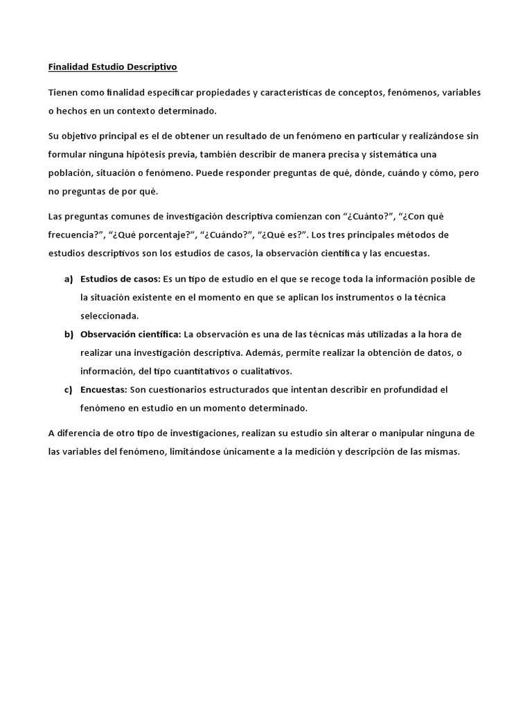 Finalidad Estudio Descriptivo | PDF