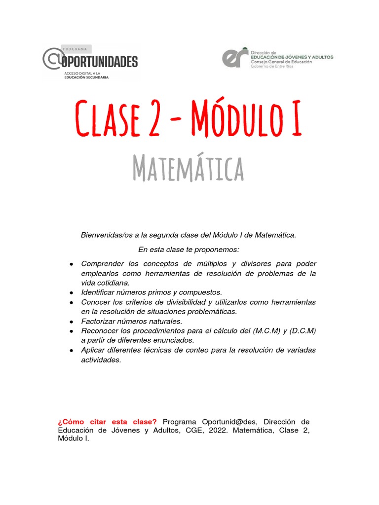 Matemática - Mód. 1 - Clase 2 | PDF | Matemáticas discretas | Teoría de los números
