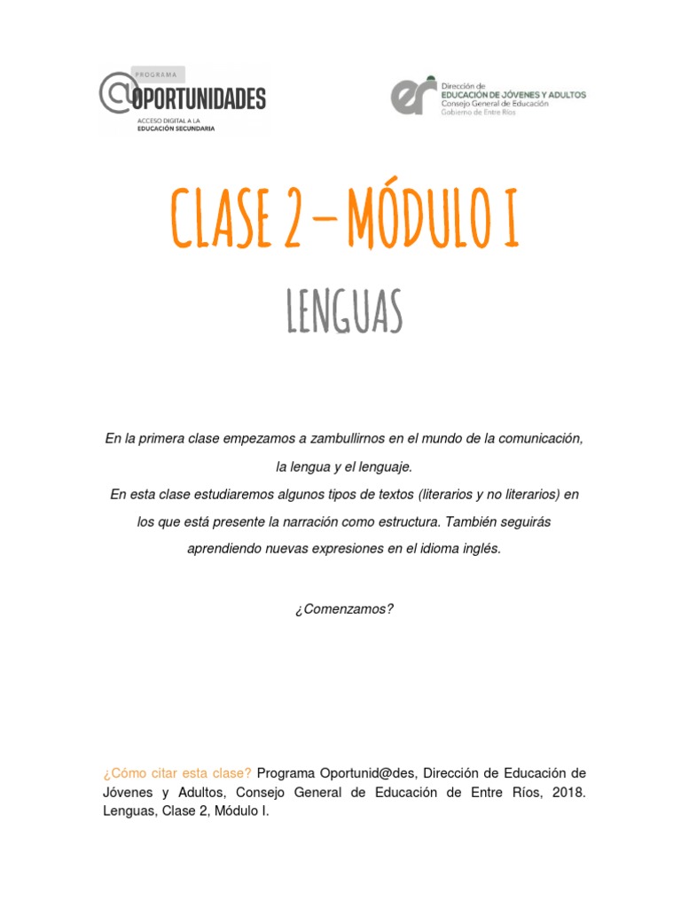 Lenguas - Mód. 1 - Clase 2 | PDF | Verbo | Narración