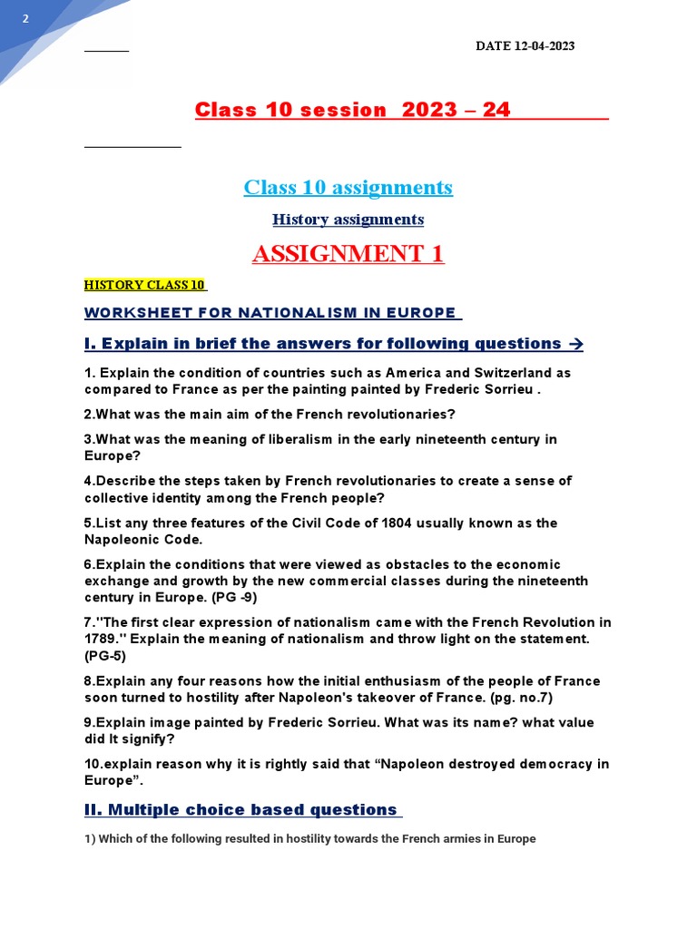 Assignment 1: Class 10 Assignments | PDF | French Revolution | France
