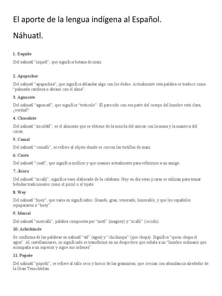 Palabras Náhuatl en el Español Actual | PDF