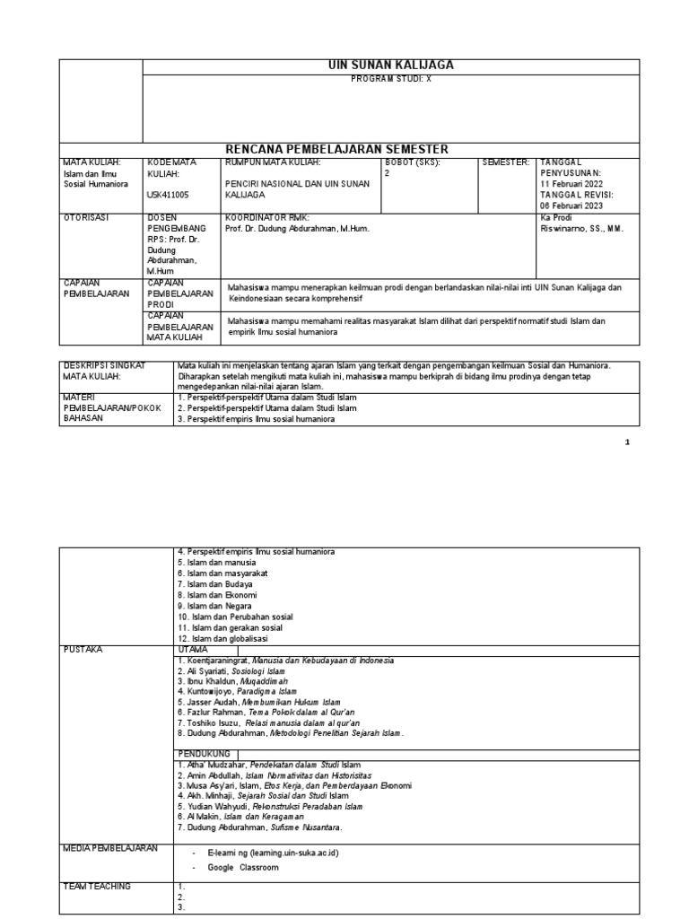 RPS ISLAM Dan ILMU SOSIAL HUMANIORA, Ok. | PDF