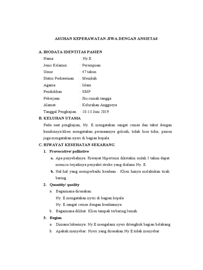 Asuhan Keperawatan Jiwa Dengan Ansietas | PDF