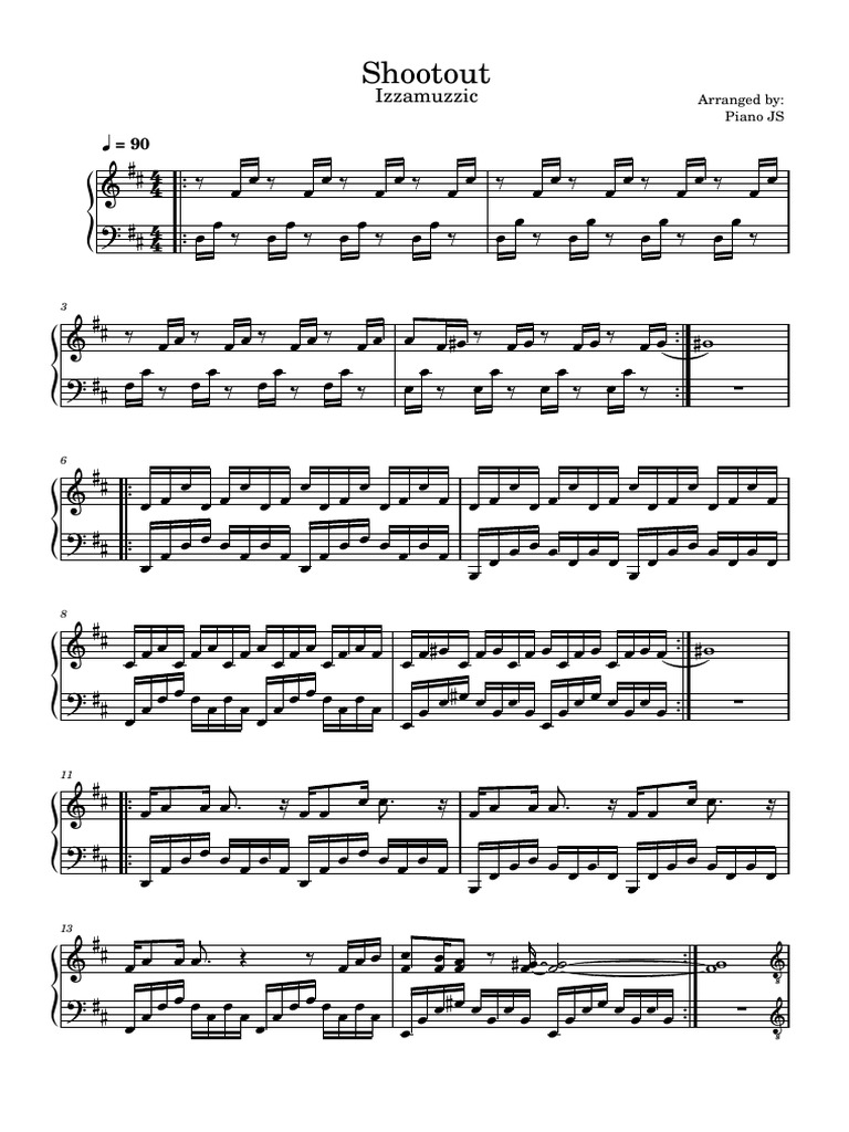 Piano Sheet Music: Shootout by Izzamuzzic | PDF
