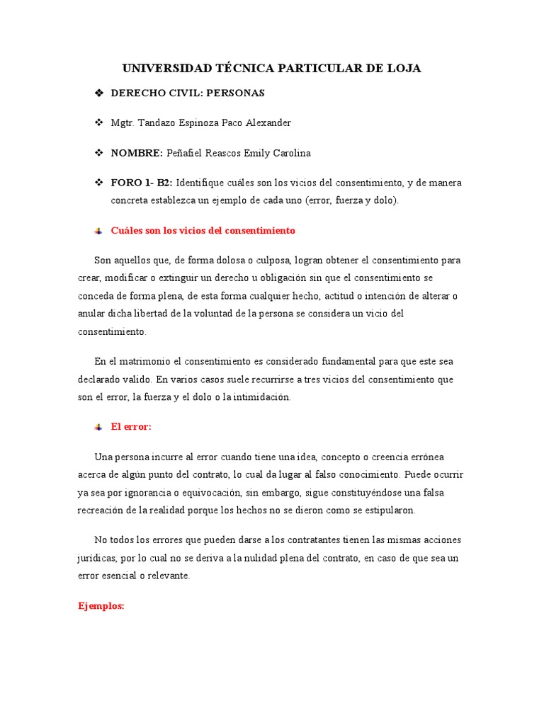 Foro 1 B2 Los Vicios de Consentimiento | PDF