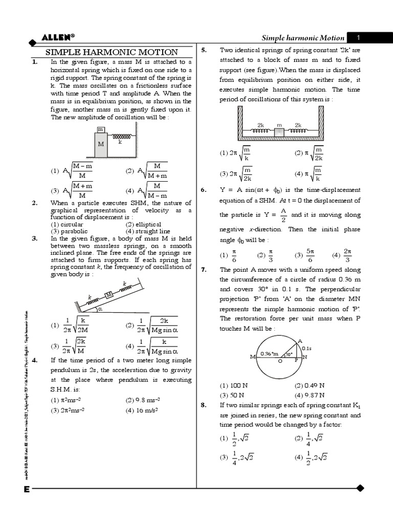 Simple Harmonic Motion: Allen | PDF | Oscillation | Physical Sciences