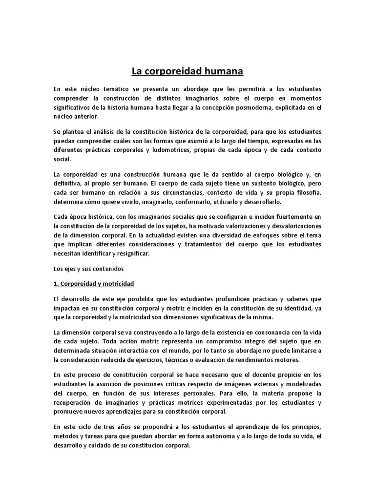 La Corporeidad Humana | PDF | Sicología | Aprendizaje