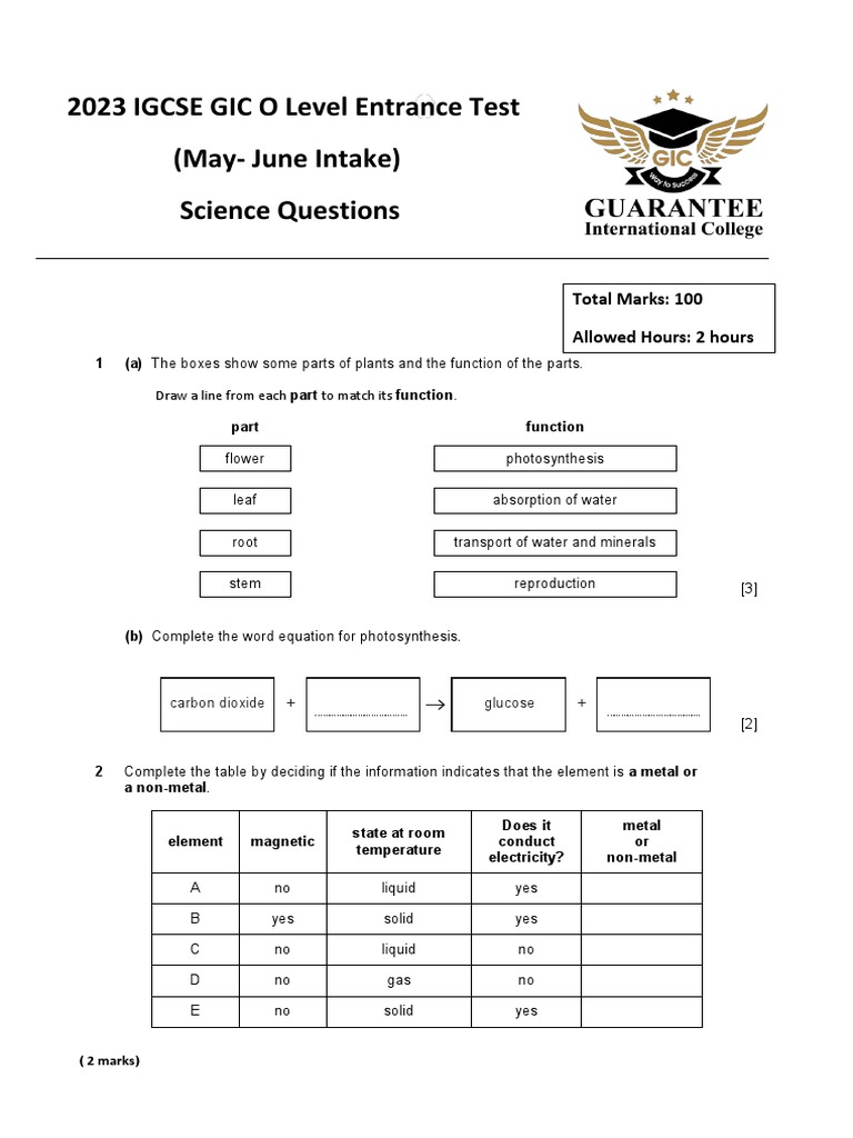 IGCSE Science Entrance Test Review | PDF | Sun | Planets