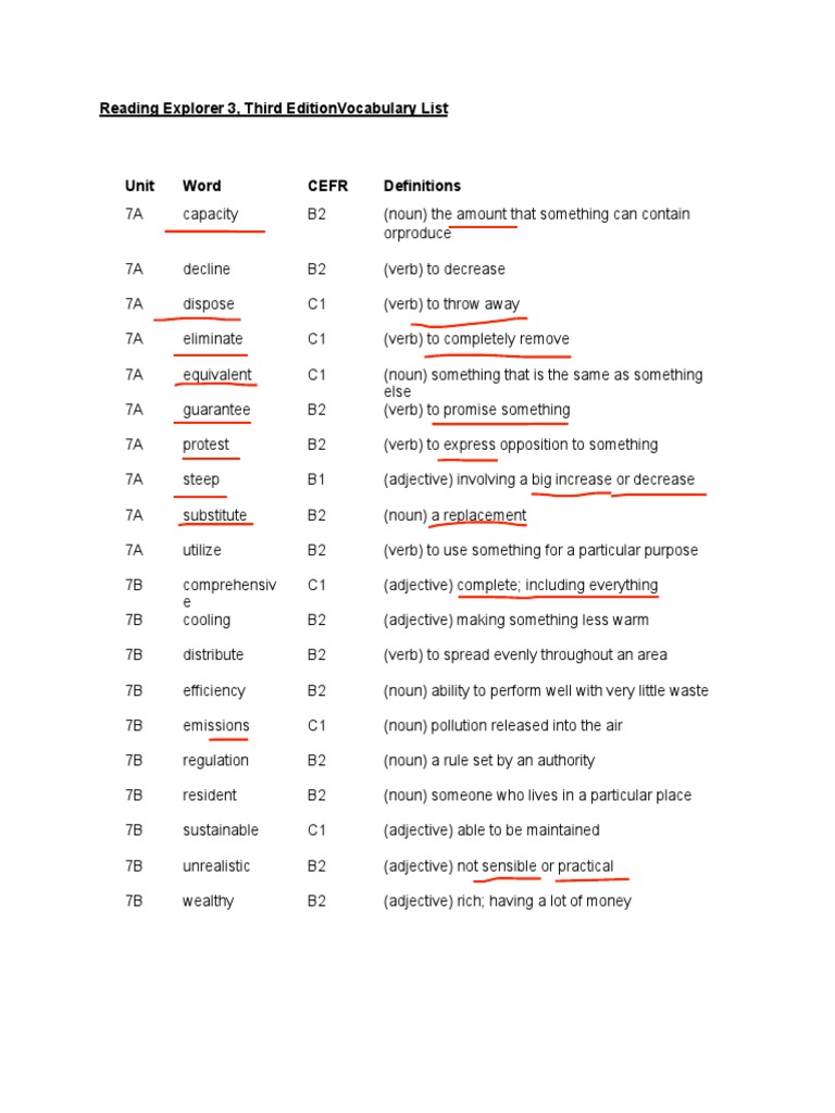Reading Explorer 3, Third Edition Vocabulary List | PDF | Adjective | Verb