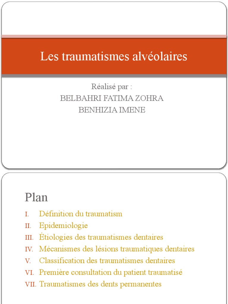 Les Traumatismes Alvéolaires | PDF | Traumatisme crânien | Émail dentaire