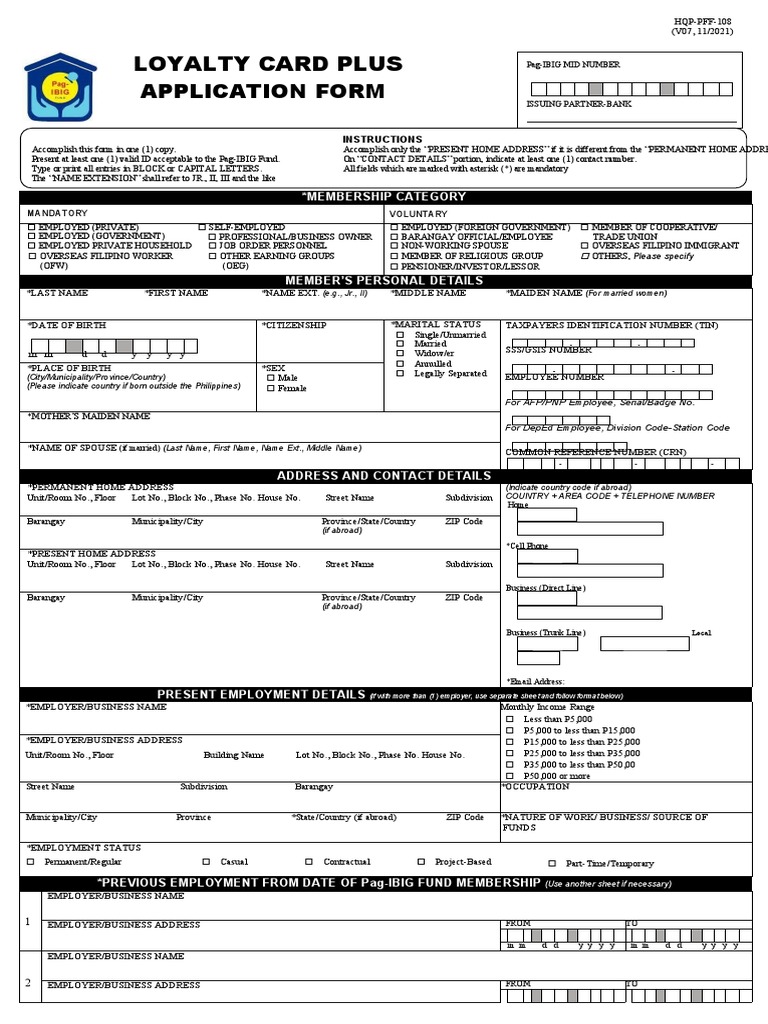 Pag-IBIG Loyalty Card Plus Application Form | PDF | Identity Document ...