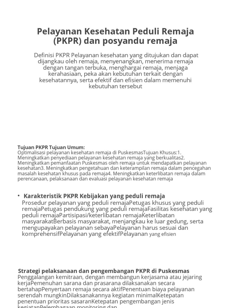 Pelayanan Kesehatan Peduli Remaja (PKPR) Dan Posyandu Remaja | PDF ...