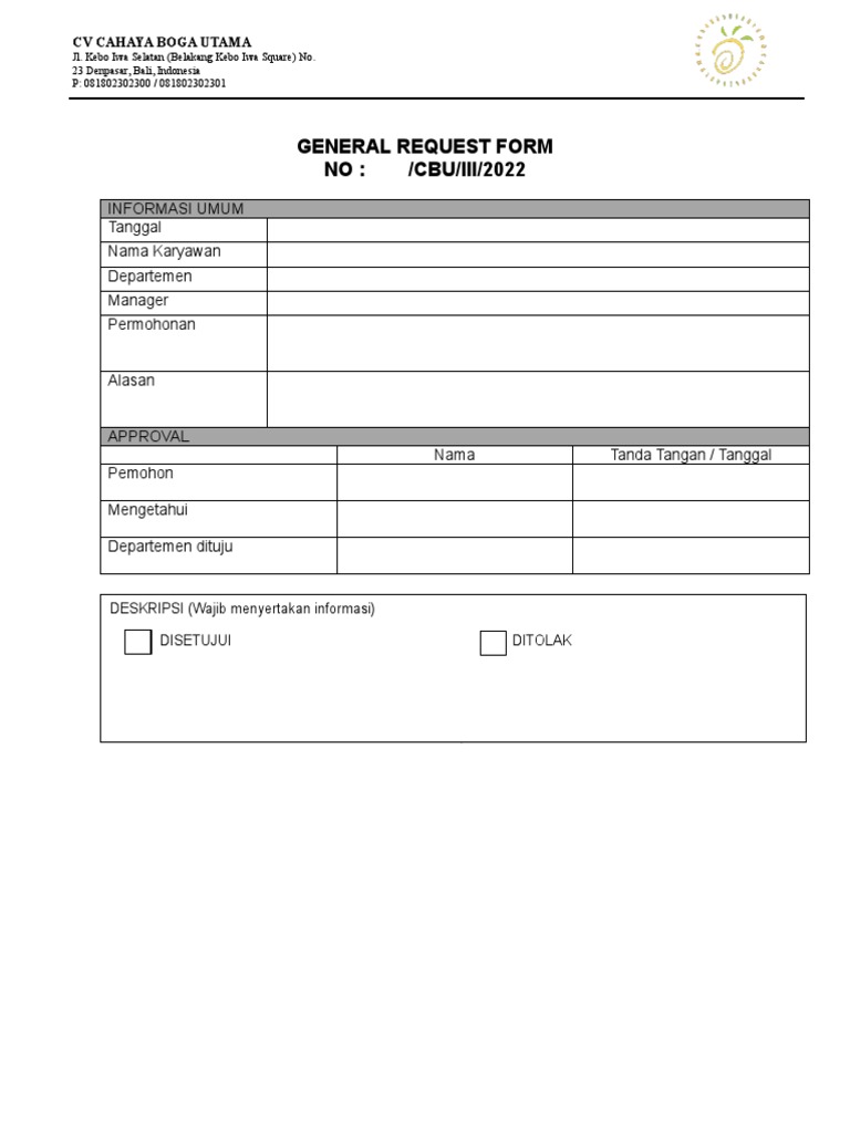 General Request Form No: /Cbu/Iii/2022 | PDF
