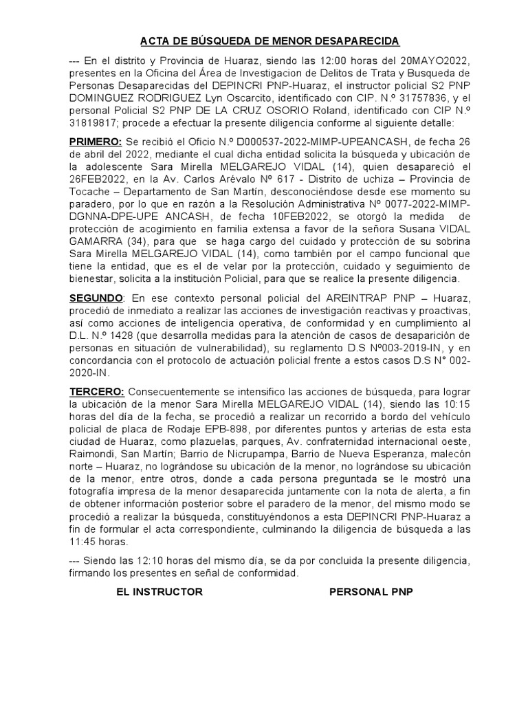 ACTA DE BÚSQUEDA POR SOLICITUD 1111 | PDF