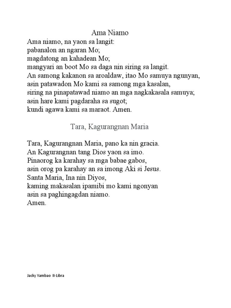 Ama Niamo: Tara, Kagurangnan Maria | PDF