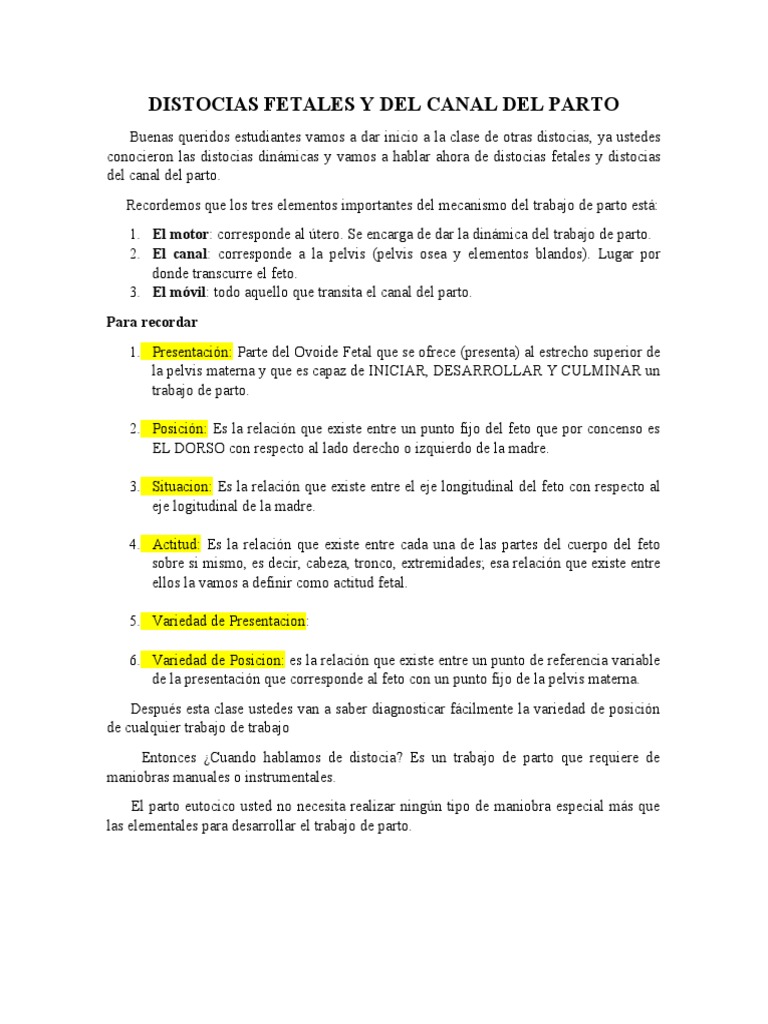 Distocias Fetales y Del Canal | Descargar gratis PDF | Pelvis | Parto