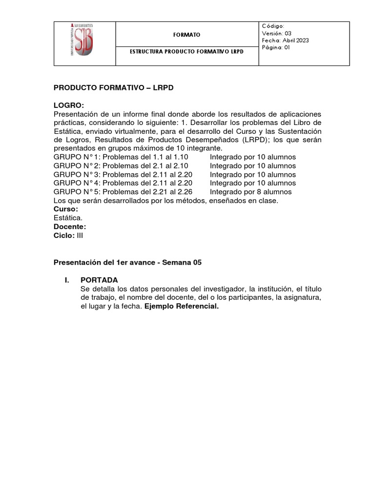 Formato Estructura Producto Formativo LRPD | PDF | Ingeniería mecánica | Science